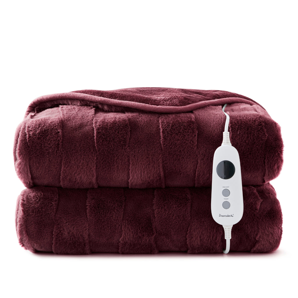 Dreamaker Basketweave Faux Fur Electric Heated Throw Blanket [180x200c ...
