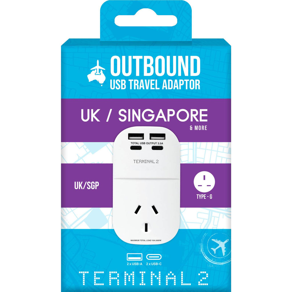 Terminal 2 Outbound Travel Adaptor with 4 USB Ports for UK, Ireland ...