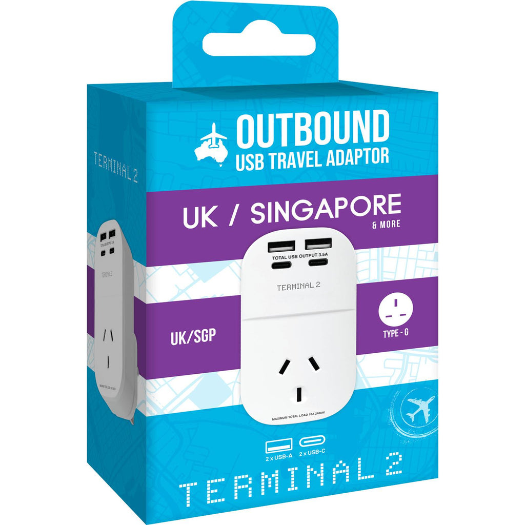 Terminal 2 Outbound Travel Adaptor with 4 USB Ports for UK, Ireland ...