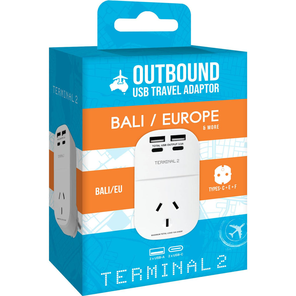Terminal 2 Outbound Travel Adaptor with 4 USB Ports for Europe, Russia ...