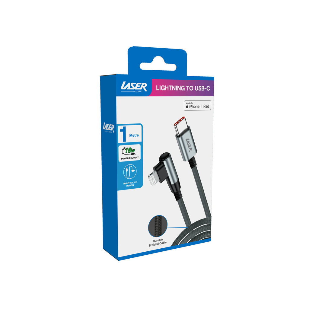 Laser 1m 18W Right Angle Lightning to USB-C Braided Cable - JB Hi-Fi