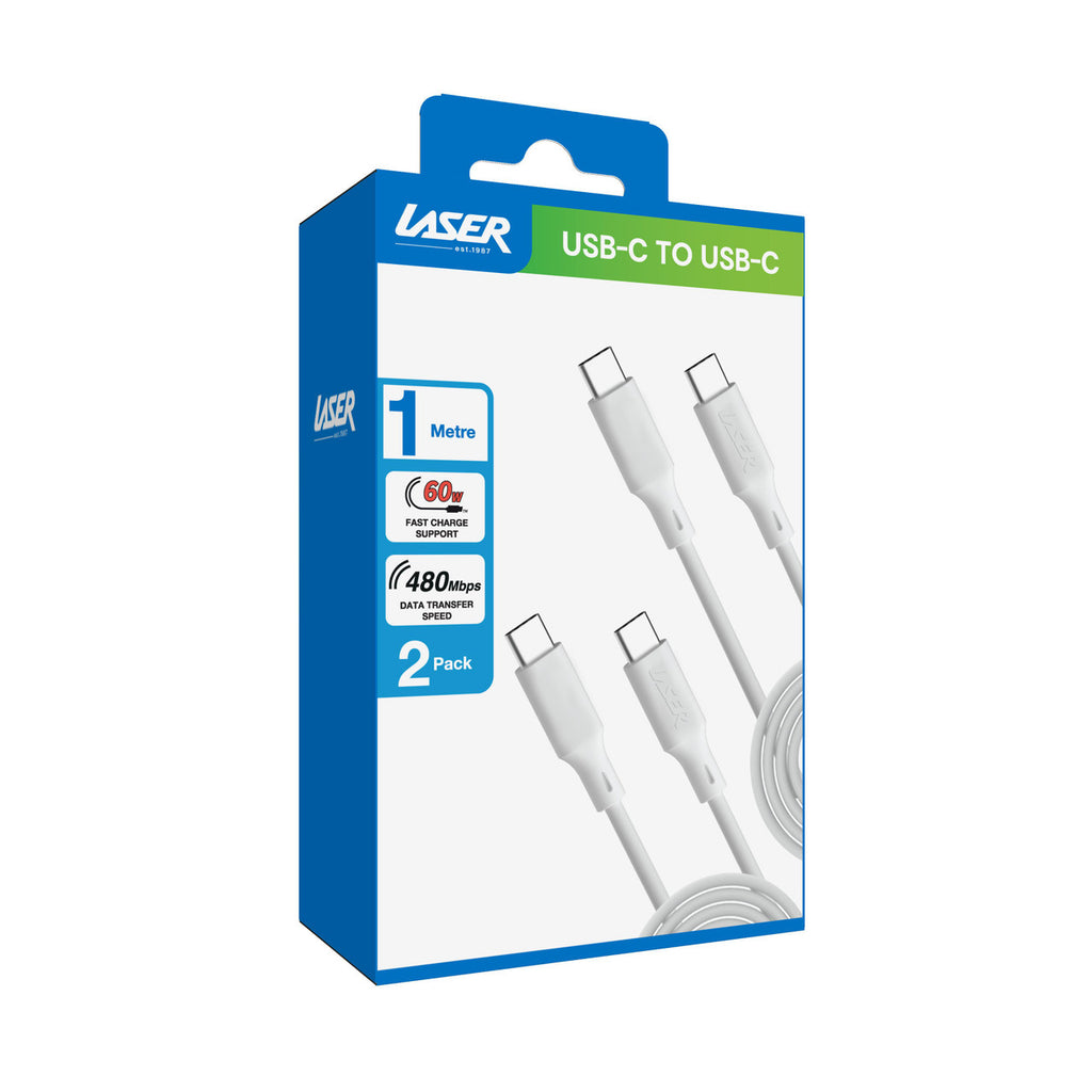 Laser (2-Pack) USB-C to USB-C Charging Cable 1m (White) - JB Hi-Fi