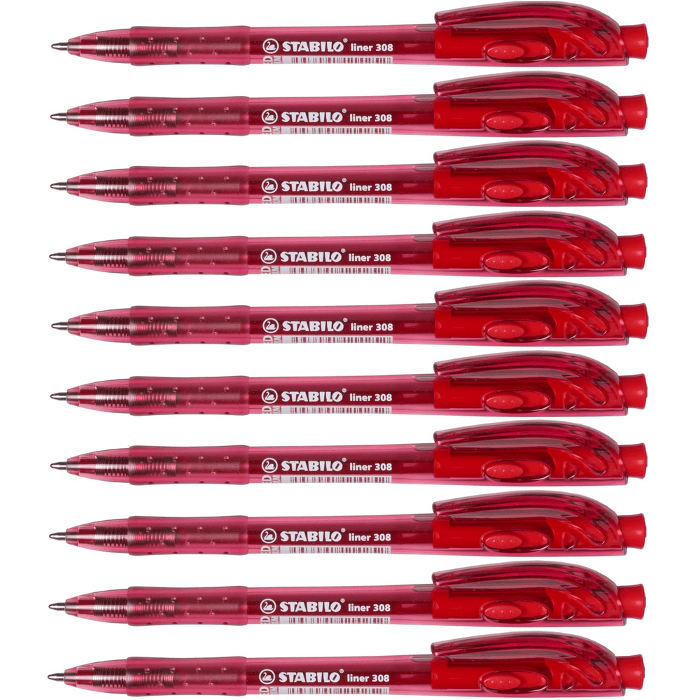 Stabilo 308 Liner Retractable Ballpoint Pen Medium (Red) [Box 10] - JB ...