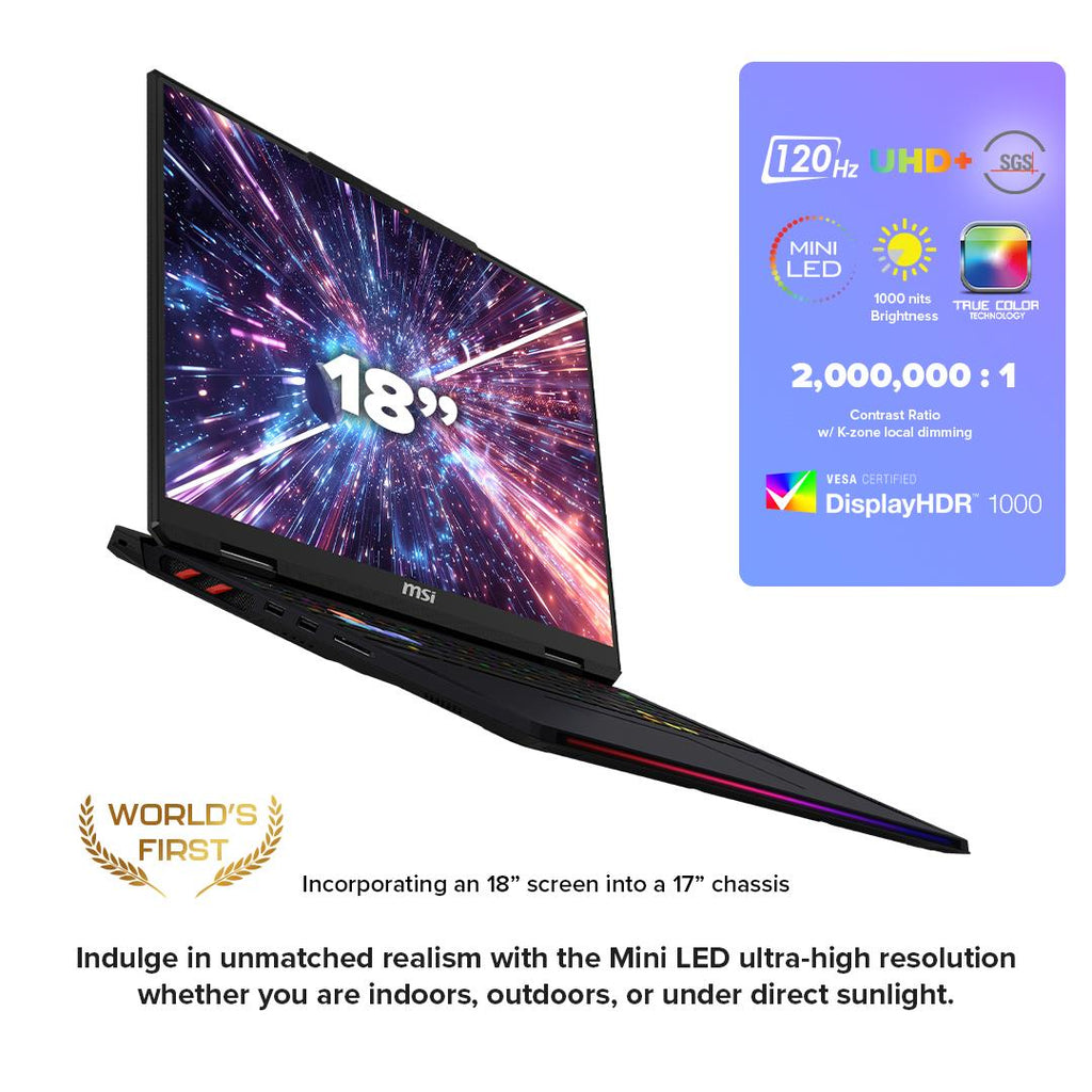 MSI Raider 18 HX AI 18" UHD+ MiniLED 120Hz Gaming Laptop (Intel Core ...