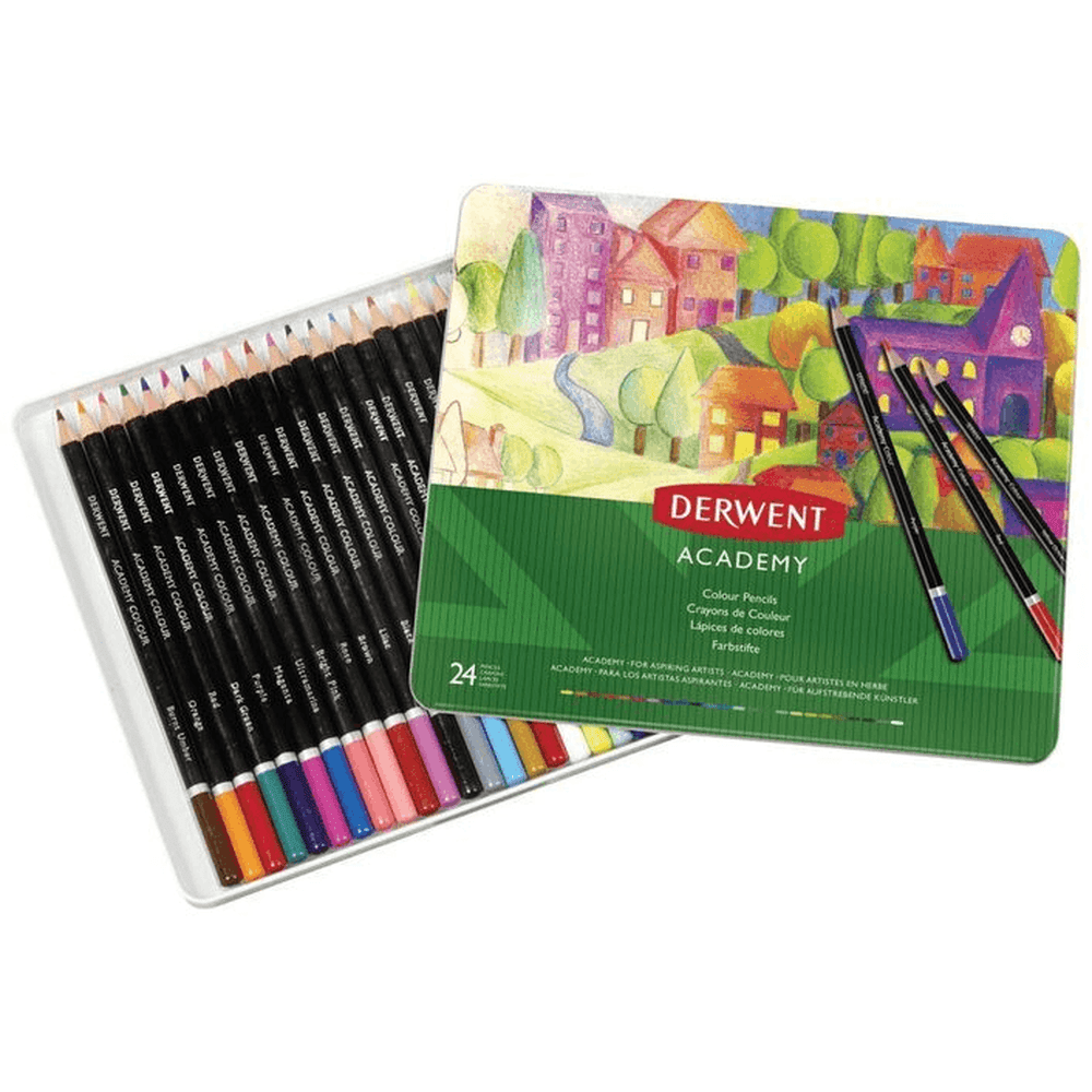 Derwent Academy Coloured Pencils Tin [24 Set] - JB Hi-Fi