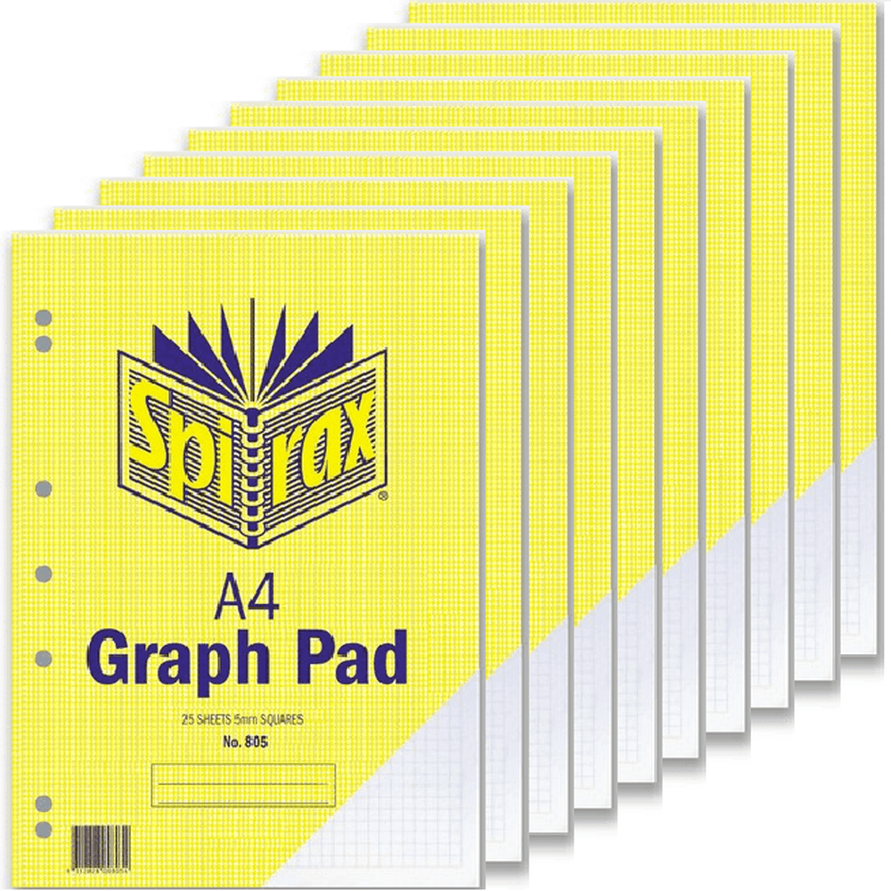 Spirax Graph Pad Book 805 25 Leaf A4 Squares (5mm) [Pack 10] - JB Hi-Fi