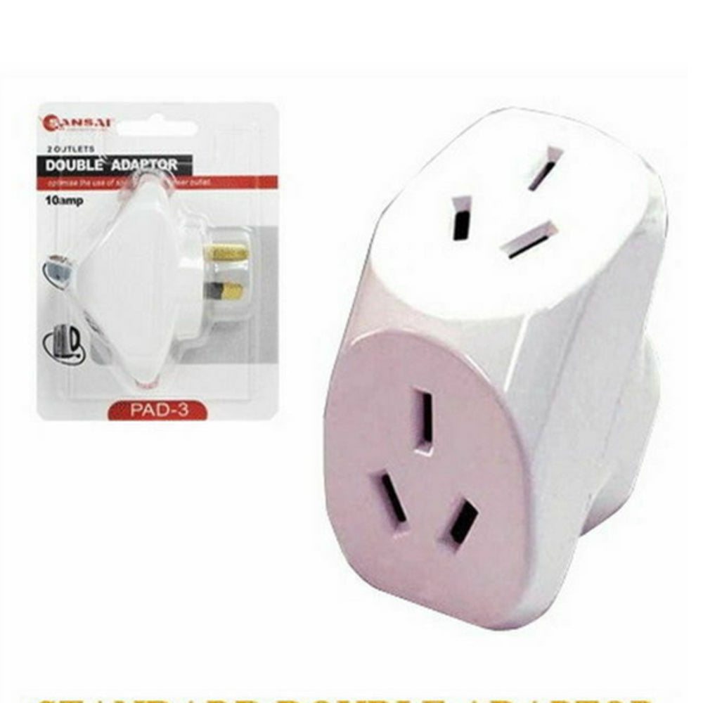 Sansai 10A Double Adapter Outlet Splitter (White) - JB Hi-Fi