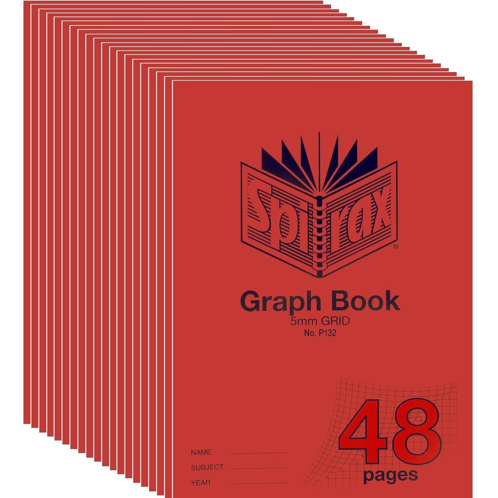 Spirax 132 20 Pack 48 Pages Graph Book 5mm Grids PP Cover A4 Bulk (Red ...