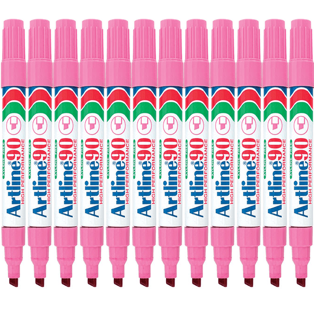 Artline 90 Box 12 Permanent Marker Chisel Tip 2-5mm (Pink) - JB Hi-Fi