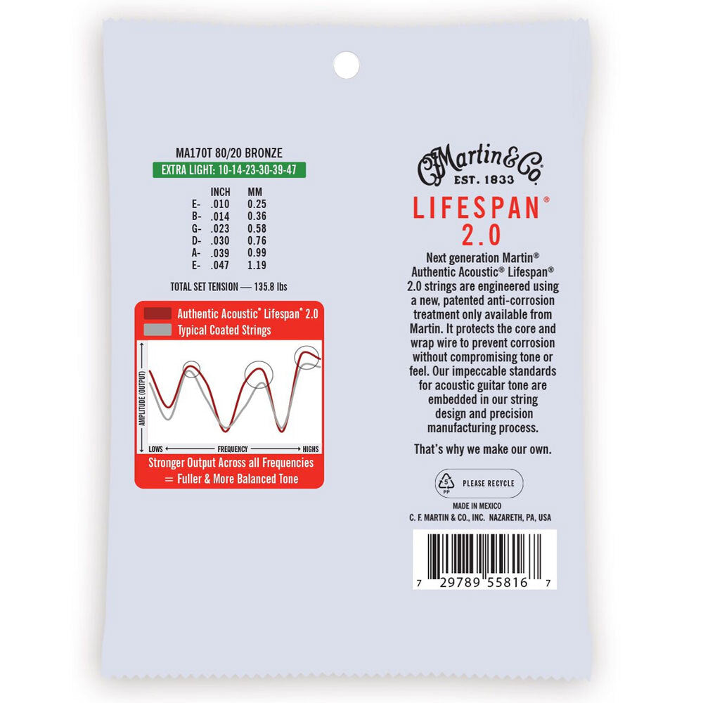 Martin Guitar MA170T Authentic Treated Strings 80/20 Bronze Extra Ligh ...