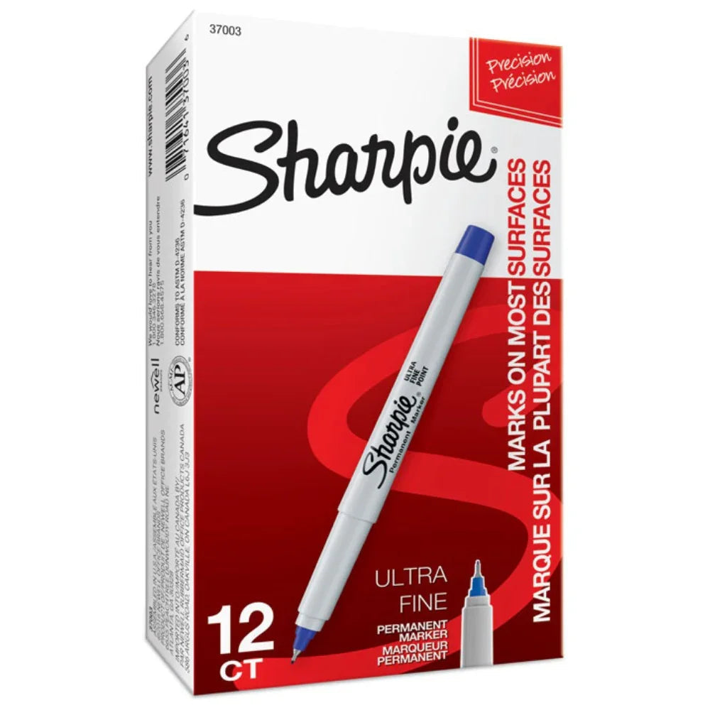 Sharpie Permanent Marker Ultra Fine 0.3mm Pack of 12 (Blue) - JB Hi-Fi