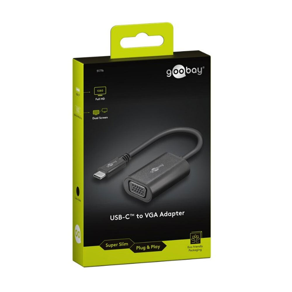 Goobay 20cm USB-C to VGA Adapter Connector (Black) - JB Hi-Fi