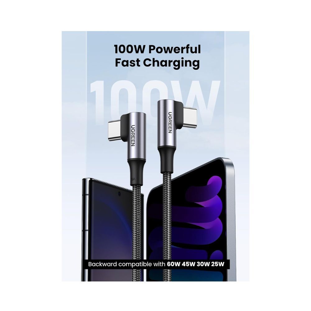 UGREEN 90° USB-C to 90° Angled USB-C Braided Cable (1M) - JB Hi-Fi