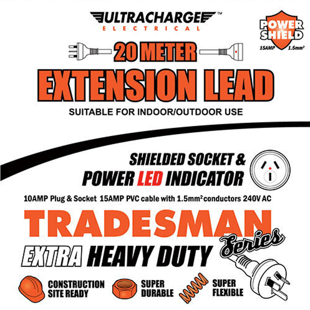 Ultracharge 20m Extra Heavy-Duty Extension Lead 10A (Red) - JB Hi-Fi