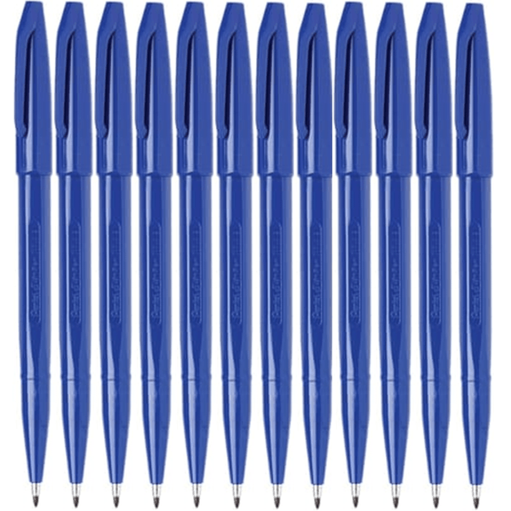 Pentel S520 Box 12 Sign Pen Medium Fibre Tip 0.8mm (Blue) - JB Hi-Fi