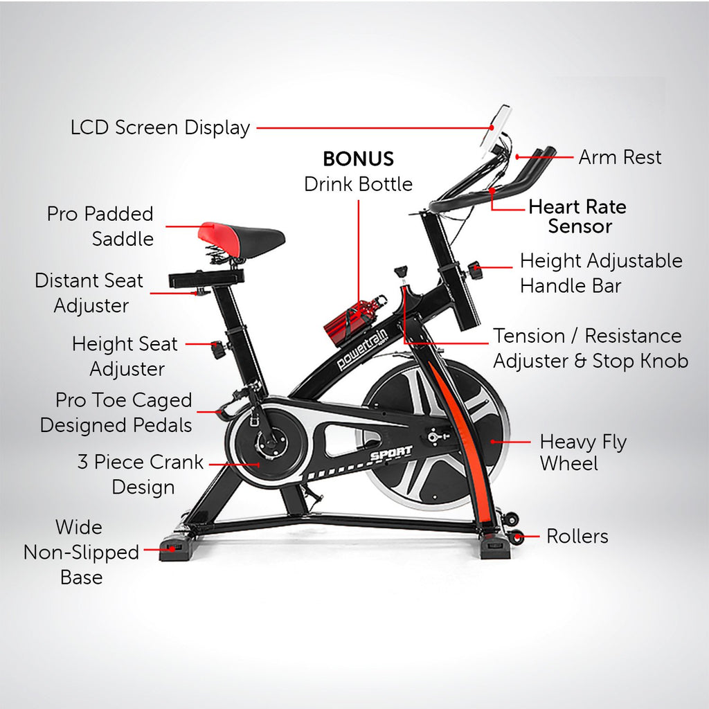 Powertrain Home Gym Flywheel Exercise Spin Bike (Black) - JB Hi-Fi