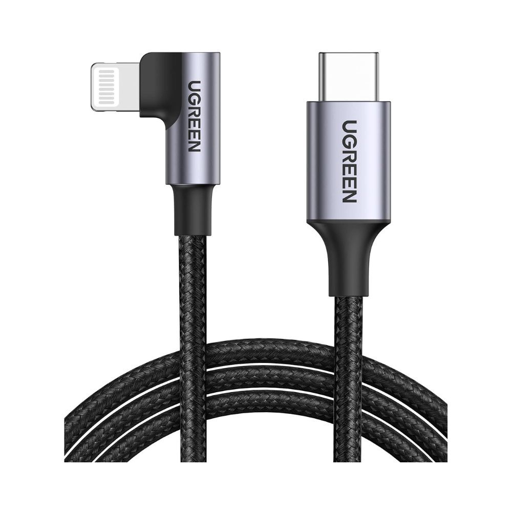 UGREEN 90 Degree Angle USB-C Male to Lightning 60W Braided Cable 2m ...