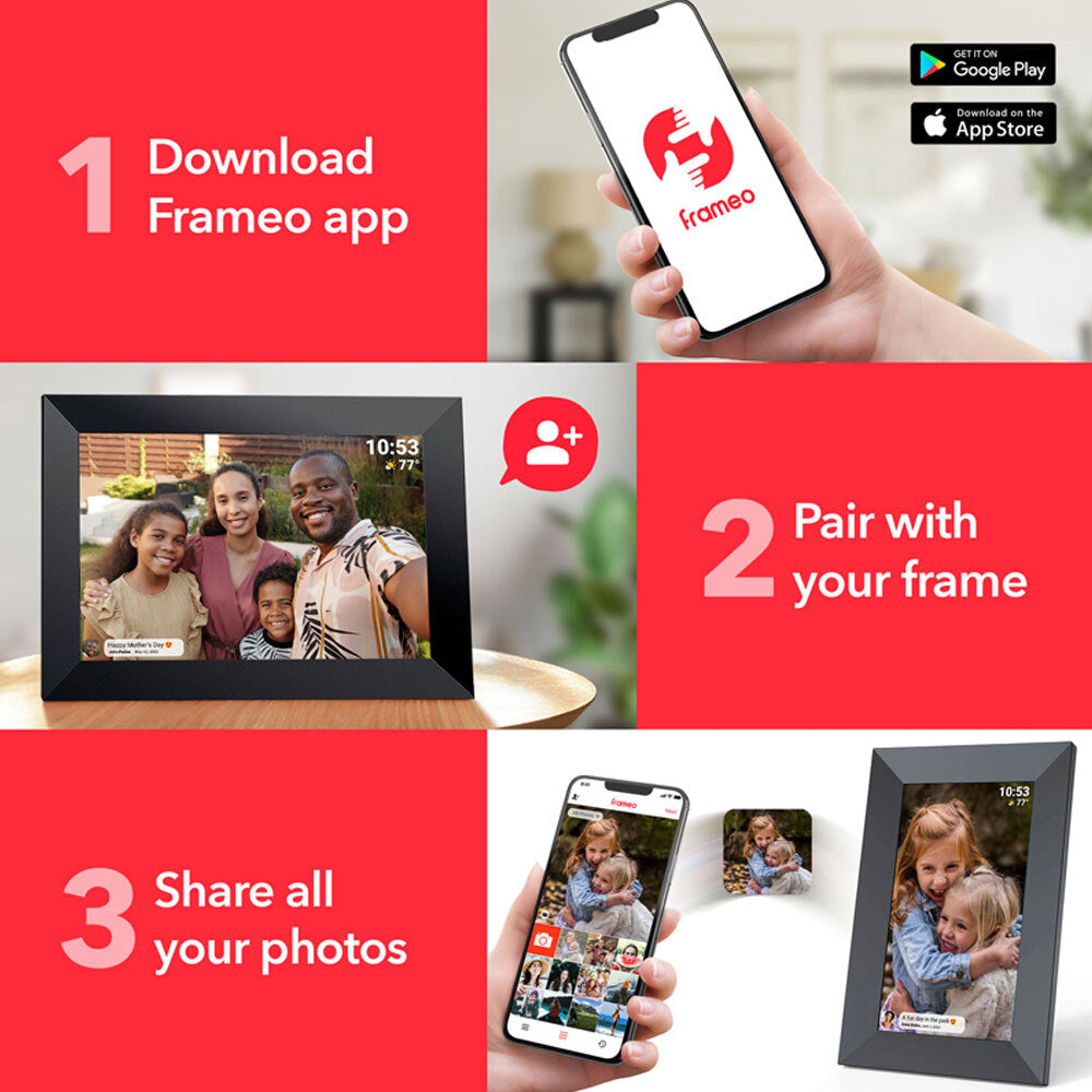 FireFly Frameo 10.1'' Wi-Fi Digital Photo Frame 32GB Storage (Black ...