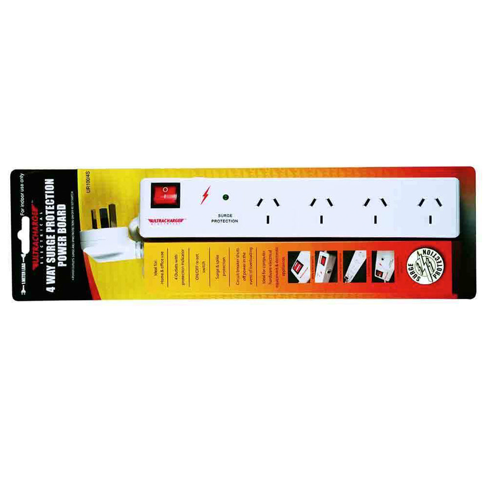 Ultracharge 4-Socket Power Strip Board with Surge Protection 1m Cord ...