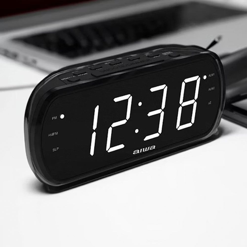 Aiwa Dual Alarm Clock Radio with Large LED Display & Backup Battery ...