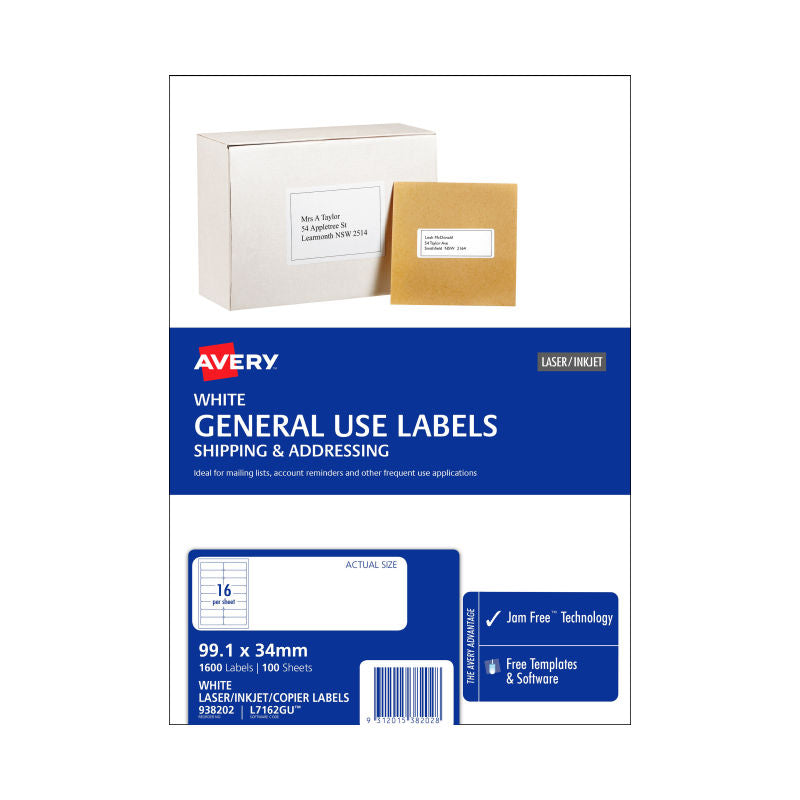 Avery General Use Labels, 99.1 x 34 mm [1600-Pieces] - JB Hi-Fi