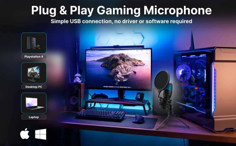 Laser RGB Gaming Desktop Microphone Plug-and-Play (Black) - JB Hi-Fi