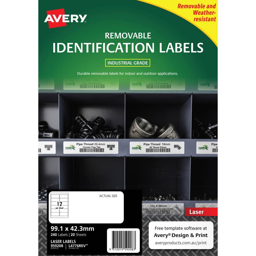 Avery 959208 Removable Heavy-Duty Labels 99.1x42.3mm (White) [Pack 20 ...