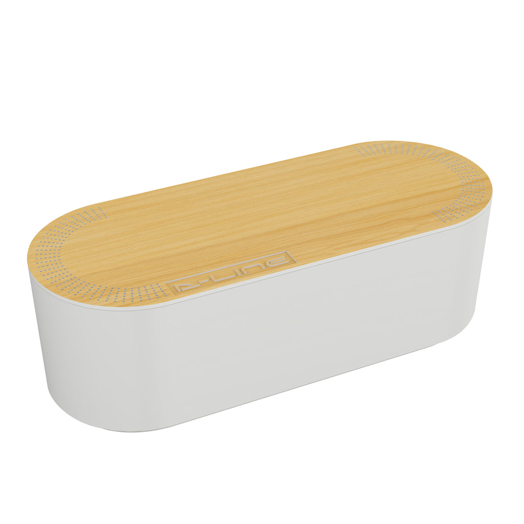 D-Line Cable Tidy Unit Cable Management Box - Large (White/Wood) - JB Hi-Fi
