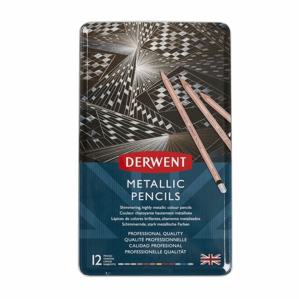 Derwent Metallic Coloured Pencils Tin 12 Set Jb Hi Fi