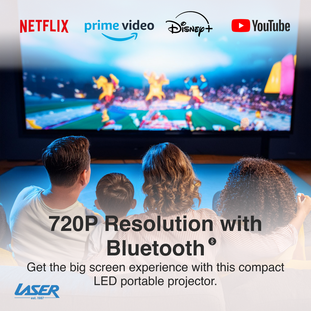 Laser 720P Bluetooth Projector – 100" Display (Black) - JB Hi-Fi