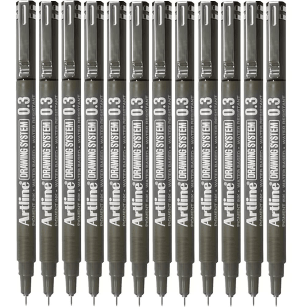 Artline Box 12 233 Drawing System Pen Black Pigment Ink Water Resistant ...
