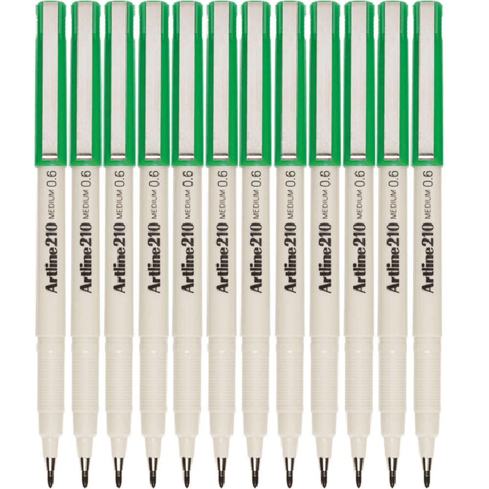 Artline Box 12 210 Fineliner Pen 0.6mm Fiber Tip (Green) - JB Hi-Fi