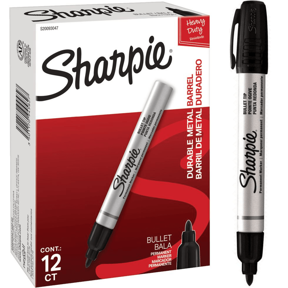 Sharpie Box 12 Permanent Marker Metal Barrel Bullet 1.5mm Durable Heavy ...