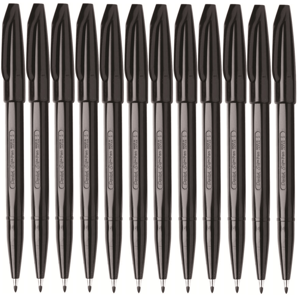 Pentel S520 Box 12 Sign Pen Medium Fibre Tip 0.8mm (Black) - JB Hi-Fi