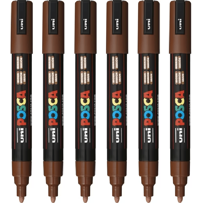 Uni Posca PC-5M Poster Marker Medium Bullet Tip 2.5mm (Brown) [6 Pack ...