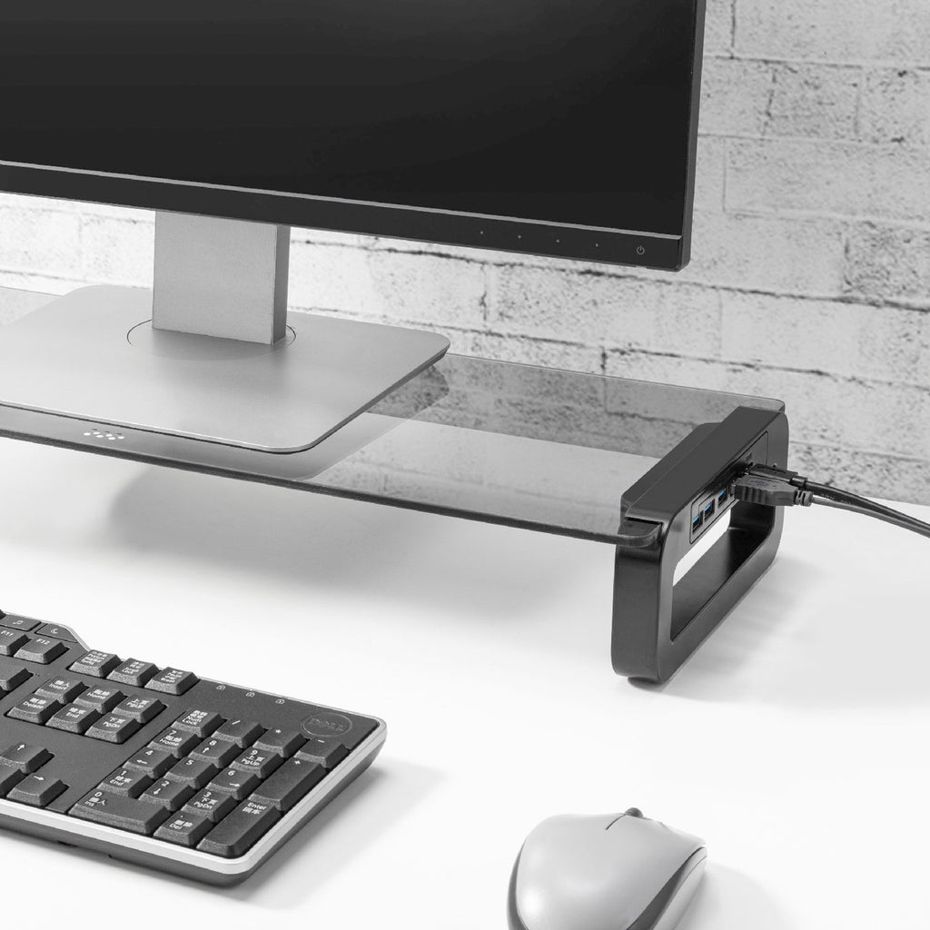 Laser Monitor Desk Stand with USB 3.0 Charging Hub (Black) - JB Hi-Fi