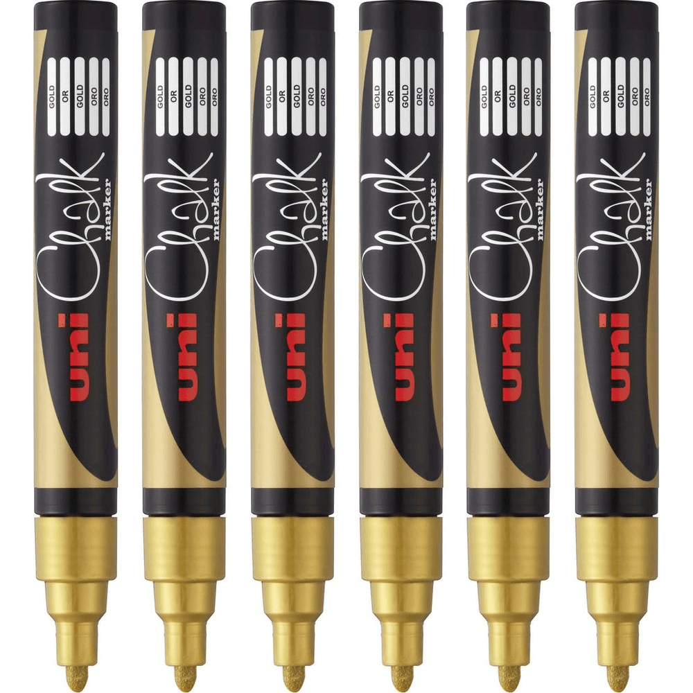 Uni-Ball 6 Pack Chalk Marker Bullet Tip 2.5mm (Gold) - JB Hi-Fi