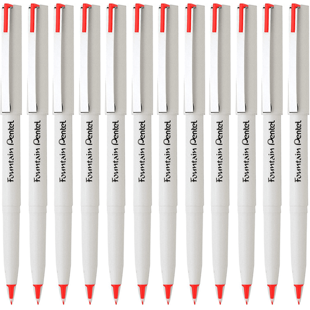 Pentel Box 12 Disposable Fountain Pen Stylo Plastic Tip (Red) - JB Hi-Fi
