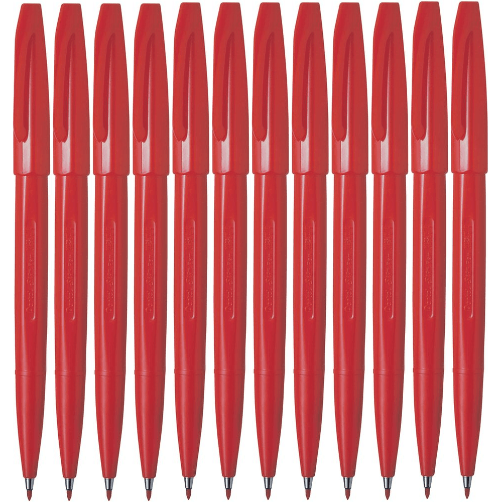Pentel S520 Box 12 Sign Pen Medium Fibre Tip 0.8mm (Red) - JB Hi-Fi