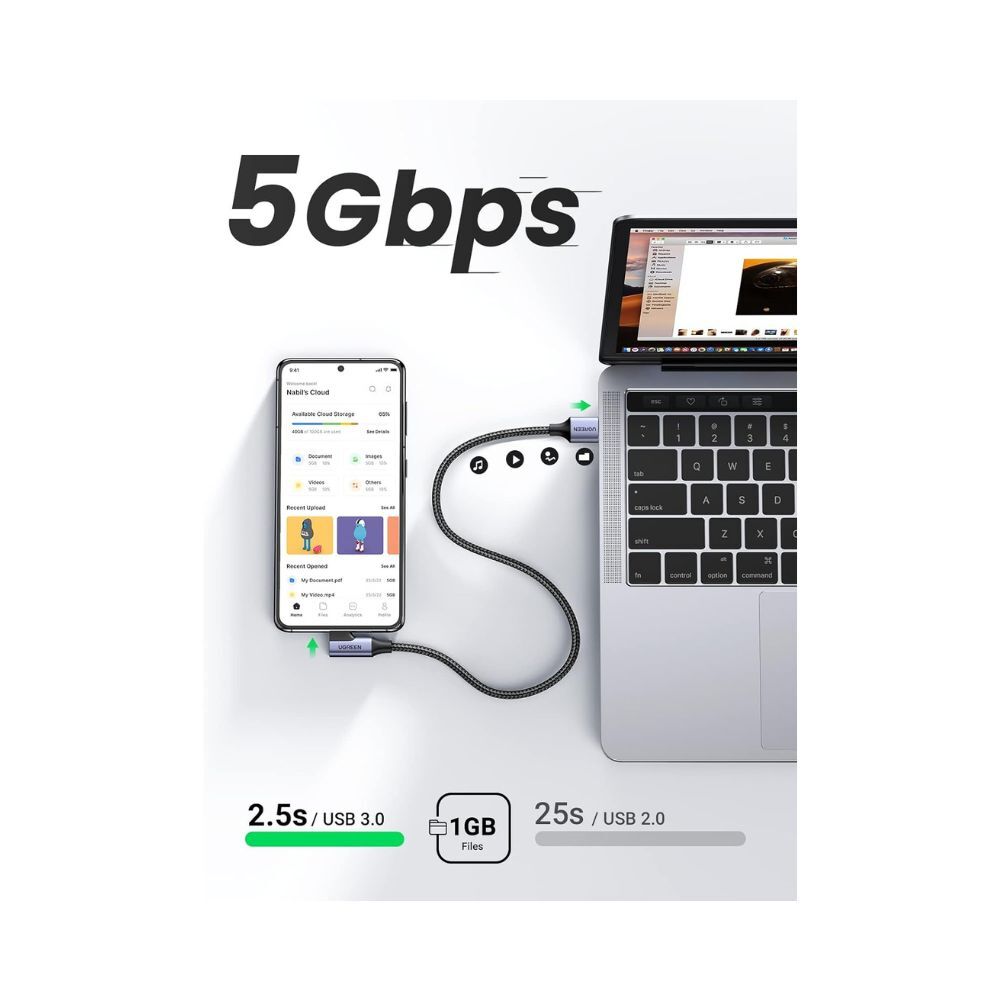 UGREEN 90° USB-A to USB-C Cable - 3A Fast Charge - JB Hi-Fi