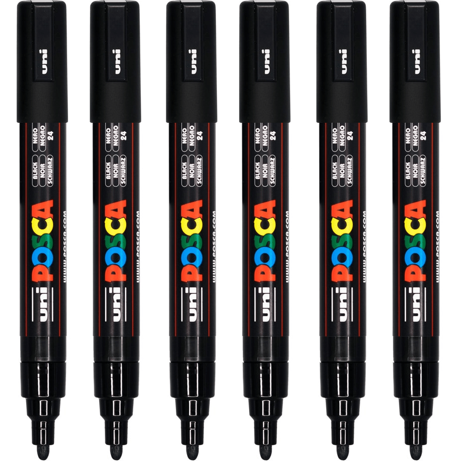 Uni Posca PC-5M Poster Marker Medium Bullet Tip 2.5mm (Black) [6 Pack ...