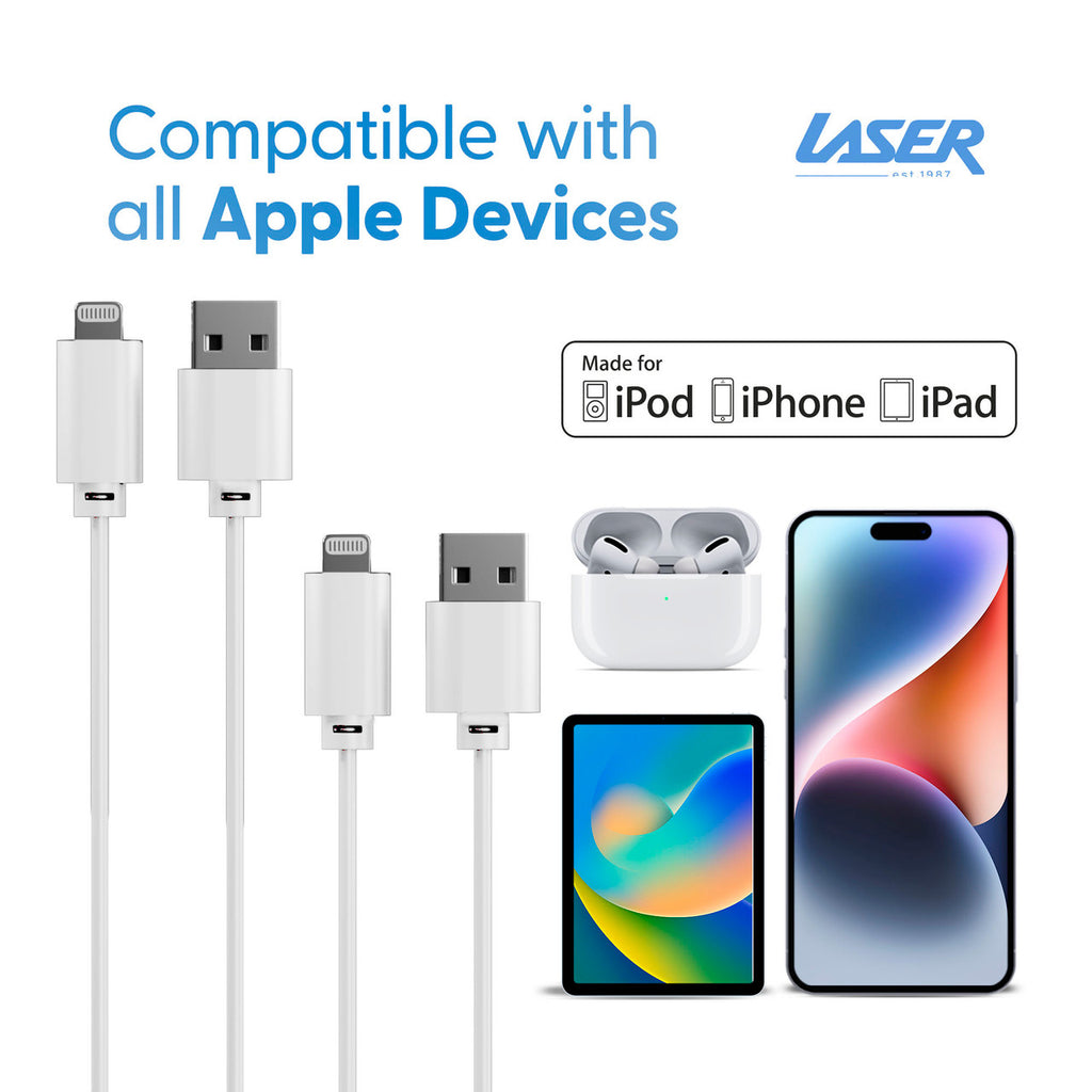 Laser 2m (2-pack) MFi Lightning Cable (White) - JB Hi-Fi