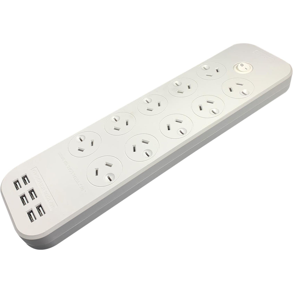 Jackson Surge Protected Board w/ 10 x Power Socket, 6 x USB-A Outlets ...