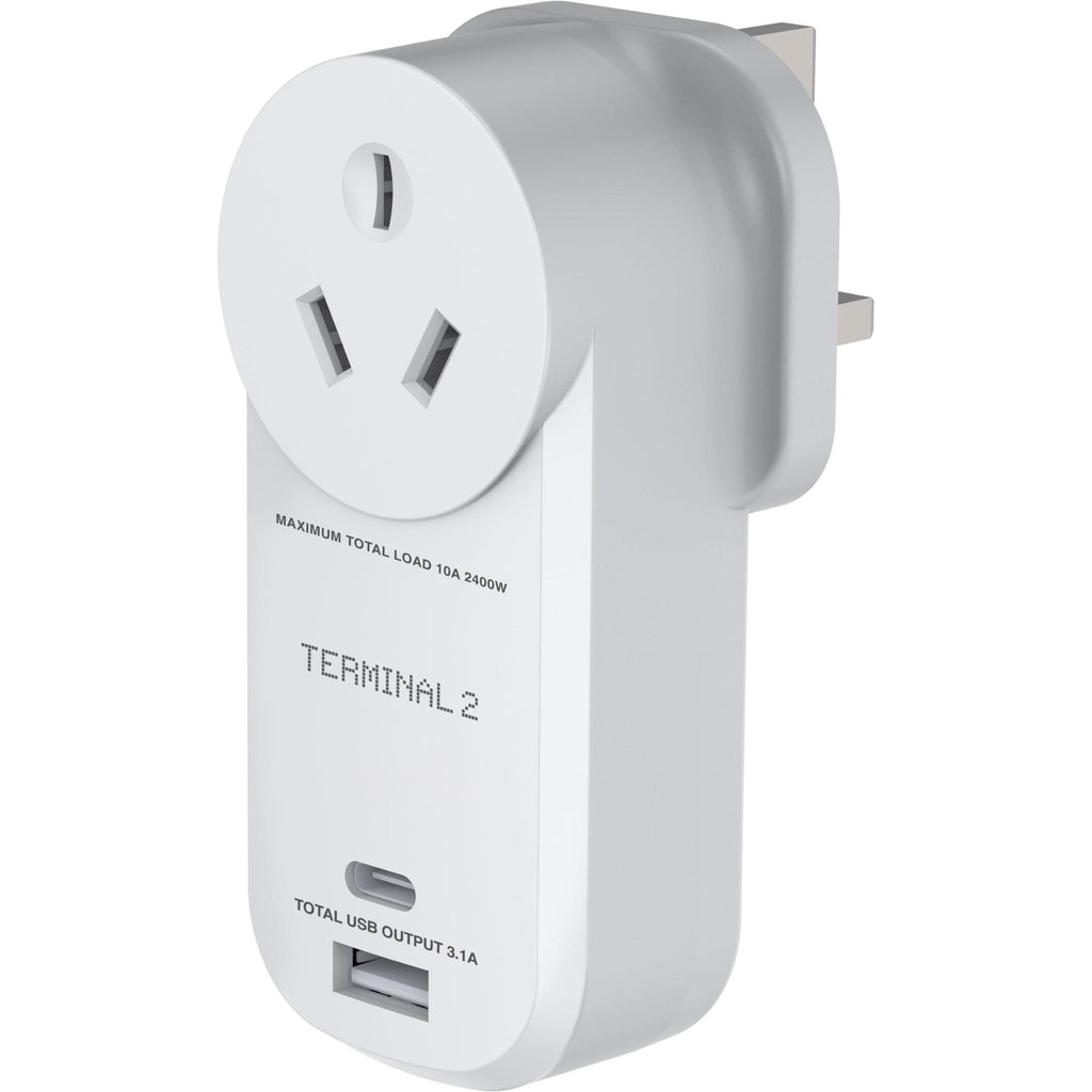 Terminal 2 Outbound Travel Adaptor with USB-A and USB-C Ports UK - JB Hi-Fi